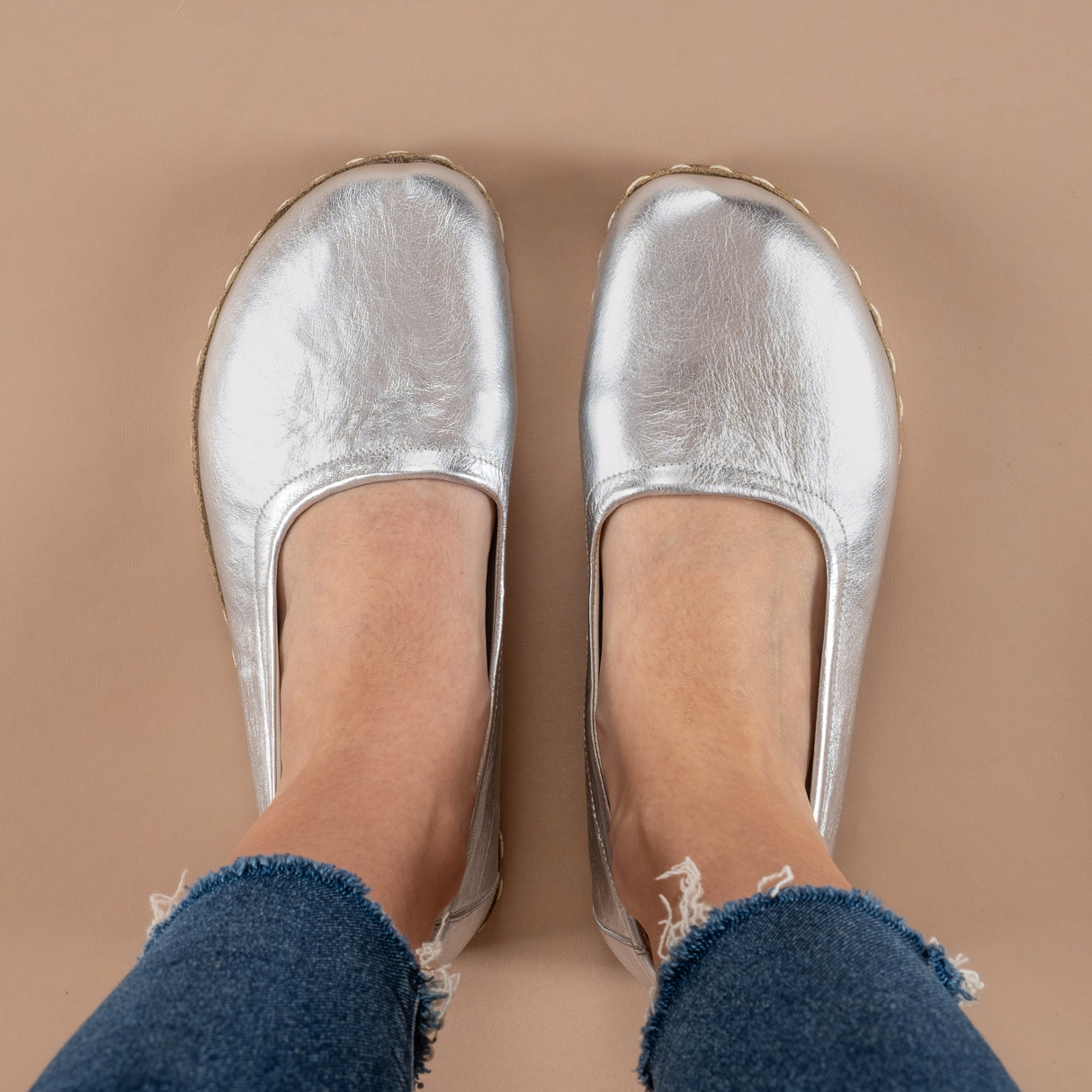 Women's Silver Barefoot Ballet Flats - Atlantis Handmade Shoes ...