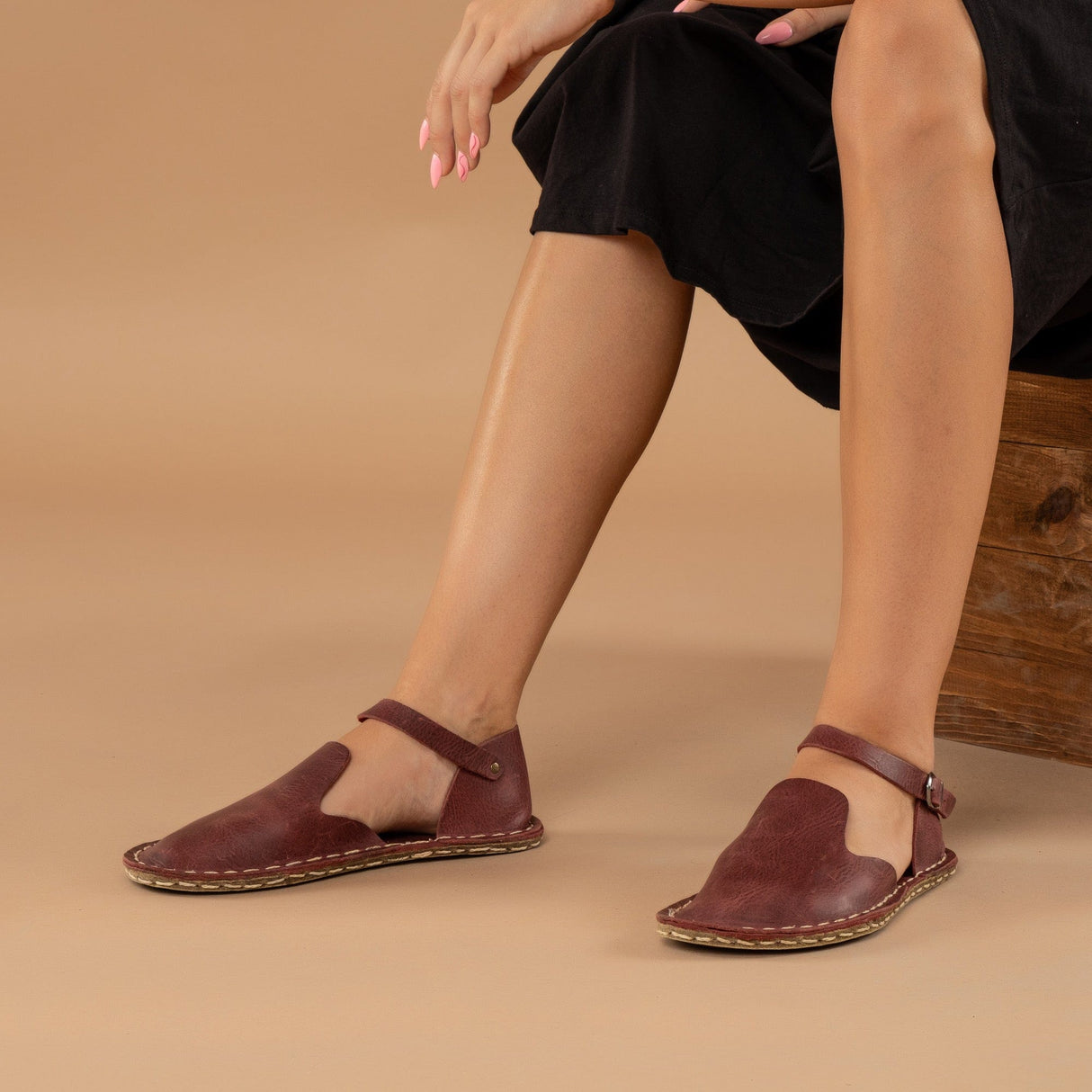 Women's Closed Toe Red Barefoot Sandals - Atlantis Handmade Shoes ...