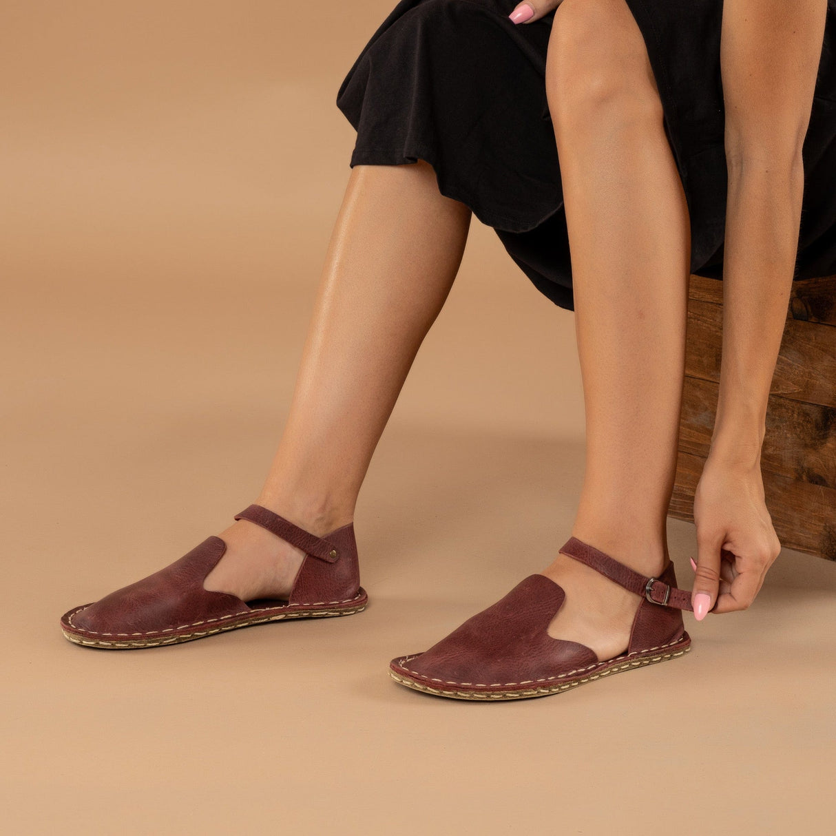 Women's Closed Toe Red Barefoot Sandals - Atlantis Handmade Shoes ...