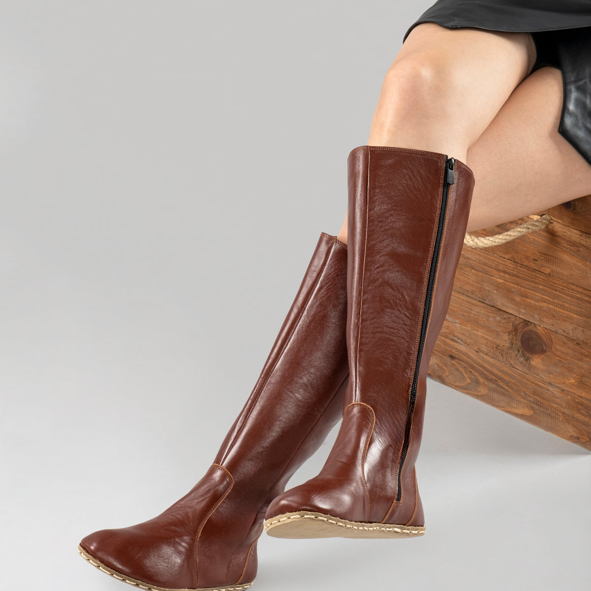 Women's Peru Brown Barefoot Knee High Boots - Atlantis Handmade Shoes ...