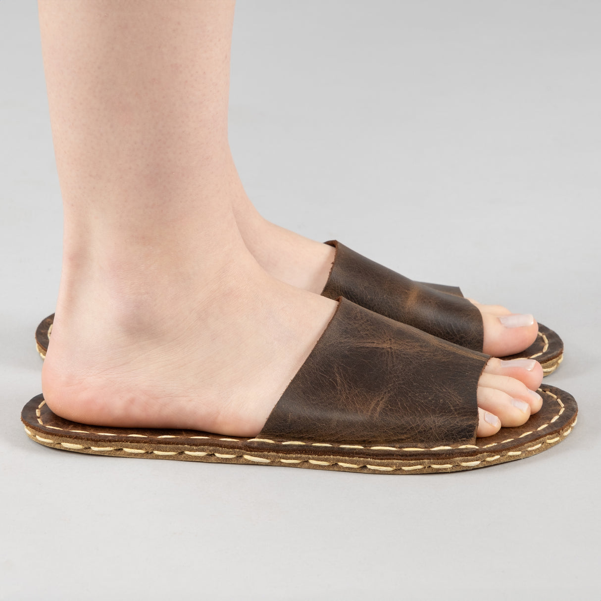 Women's Coffee Barefoot Slide Sandals - Atlantis Handmade Shoes ...