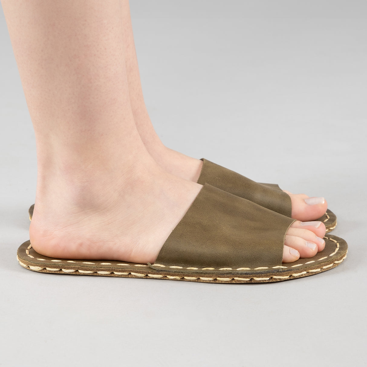 Women's Green Barefoot Slide Sandals - Atlantis Handmade Shoes ...