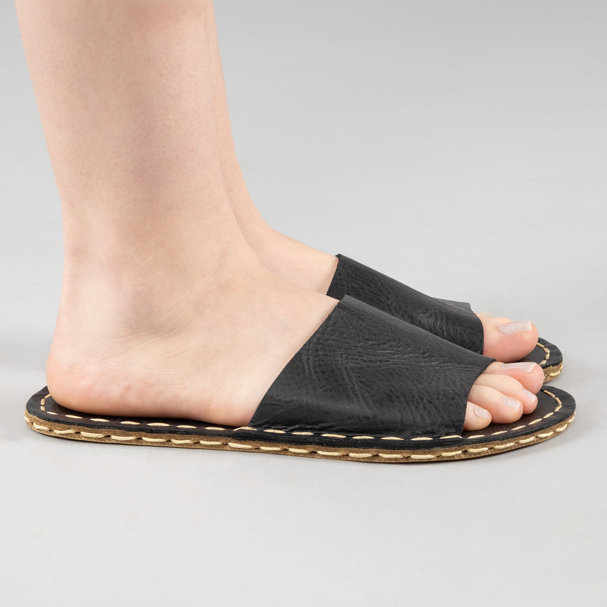 Women's Black Barefoot Slide Sandals - Atlantis Handmade Shoes ...