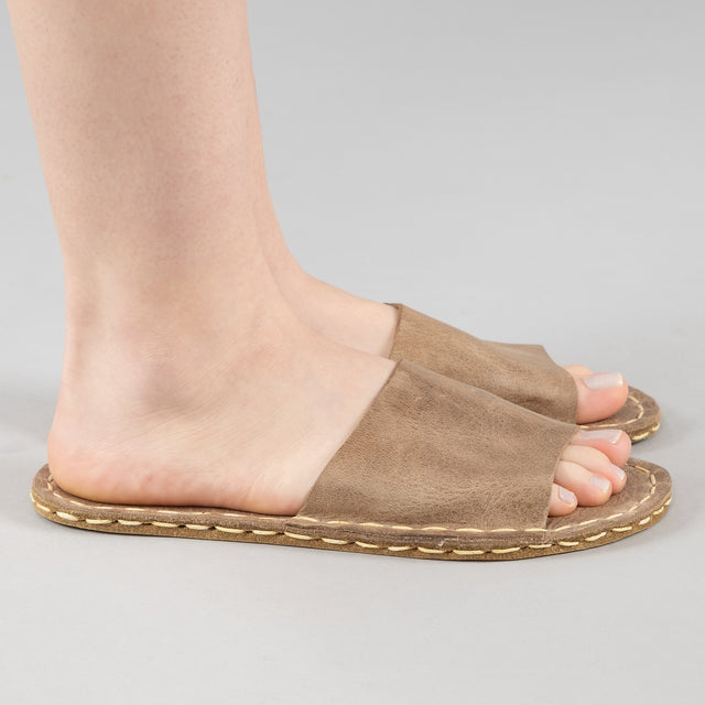 Women's Tan Barefoot Slide Sandals - Atlantis Handmade Shoes – Atlantis ...