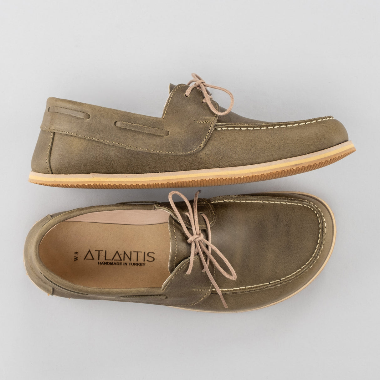 Men's Green Boat Shoes - Turkish Handmade Barefoot Shoes – Atlantis ...