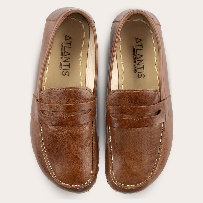 Men's Brown Penny Loafers - Leather Handmade Barefoot Shoes – Atlantis ...